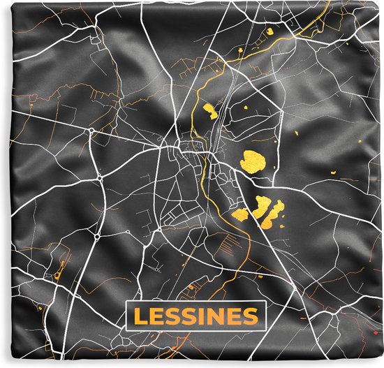 Kussenhoes 50x50 cm - Kaart - Lessines - Goud - Stadskaart ...