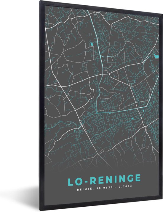 Fotolijst incl. Poster - België – Lo Reninge – Stadskaart – Kaart ...