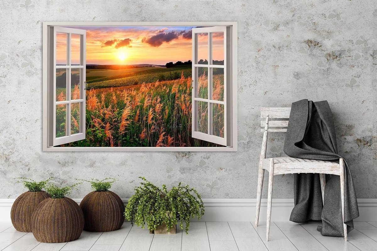 Schilderij Uitzicht op landschap, 2 maten, wit raam, Premium print ...