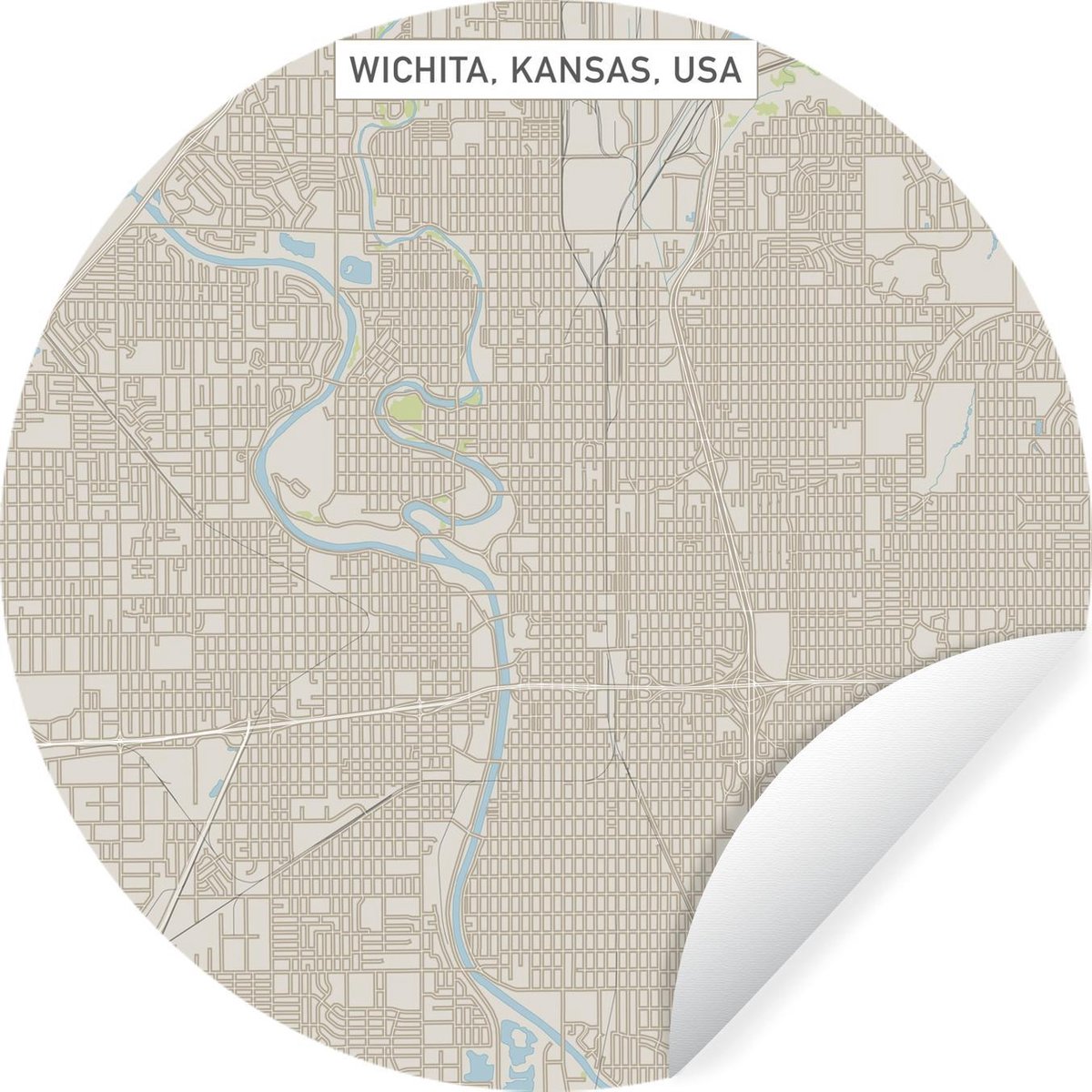 Illustration du plan de la ville de Wichita Sticker mural cercle mural ...