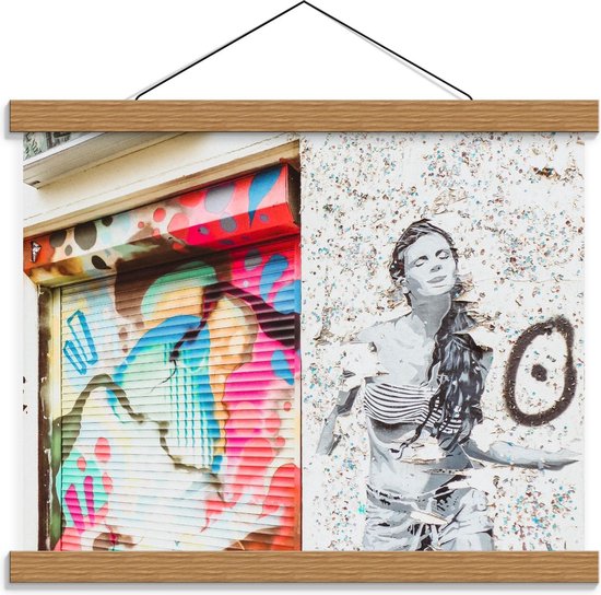 Schoolplaat – Vrouw en Confetti Getekend op de Muur bij Garage ...