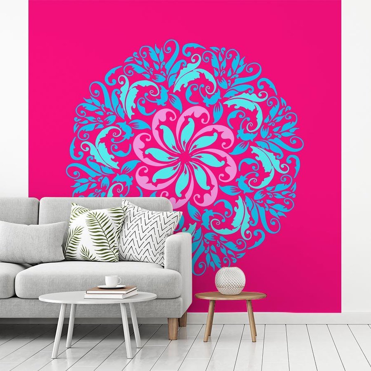 Behang - Fotobehang - Mandala met bloemen - Breedte 260 cm x hoogte 260 ...