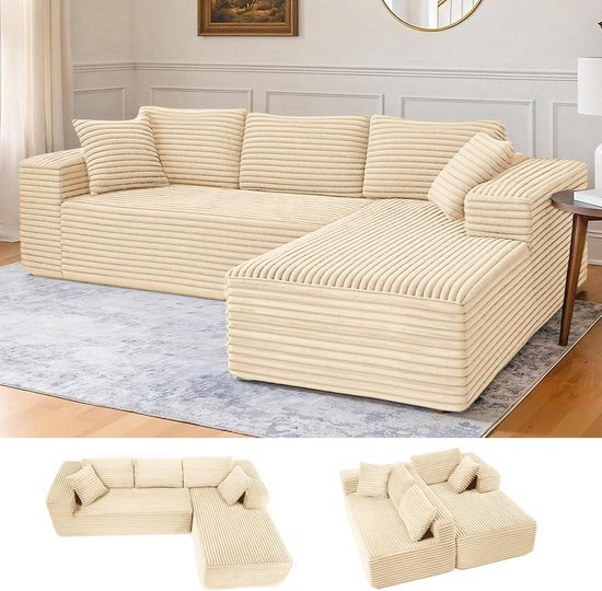 COMHOMA - 105 Inch Modulaire Bank - Diepe Zitting - L-vorm - Corduroy ...