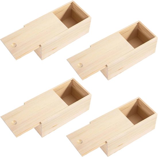 4-pack onafgewerkte houten doos met schuifdeksel - Rustieke opbergdozen ...