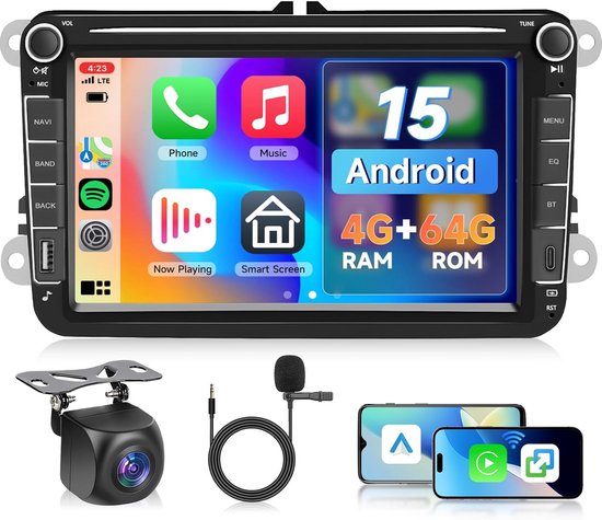 Android Autoradio 8 Inch met Draadloze CarPlay voor VW Golf Passat ...