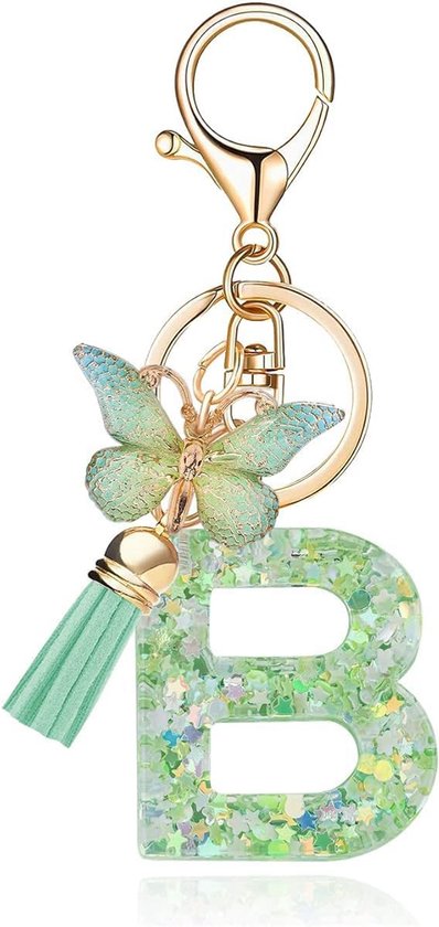 Gegraveerde Sleutelhanger met Hart en Vlinder, Alfabet Letter A-Z voor ...