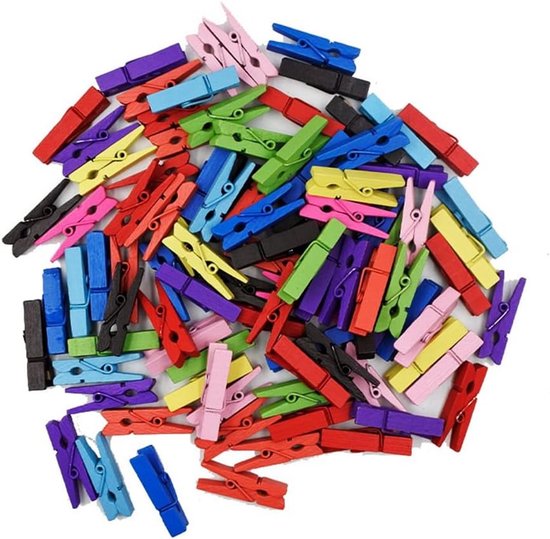100 Stuks Gekleurde Houten Knijpers Mini Decoratief voor Foto's en ...