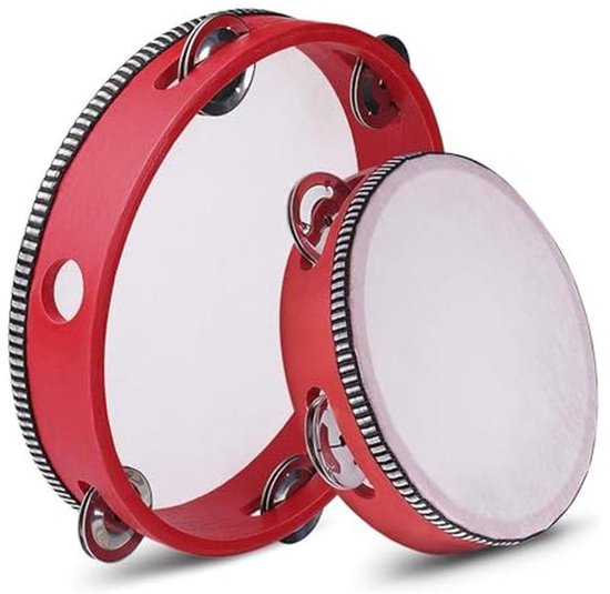 Set van 2 Handheld Tamboerijnen - 8 en 6 Inch, Met Metalen Jingle Bells ...