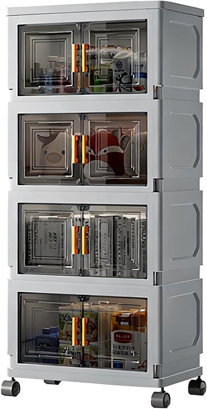 Stapelbare Opbergbox met Deksel en Wielen (4x15L) - Grijs - Inklapbare ...