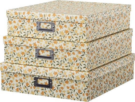 Set van 3 kartonnen opbergdozen met deksel - decoratief met ...