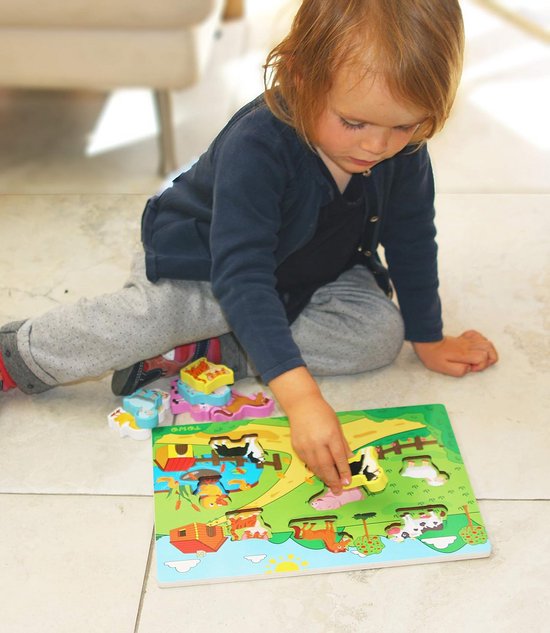Houten Dierenpuzzel voor Peuters - Stevige Houten Puzzels met ...