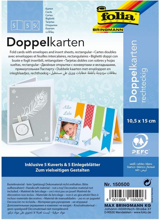 Set van 5 Witte Dubbele Kaarten (A6 formaat) met Enveloppen en ...