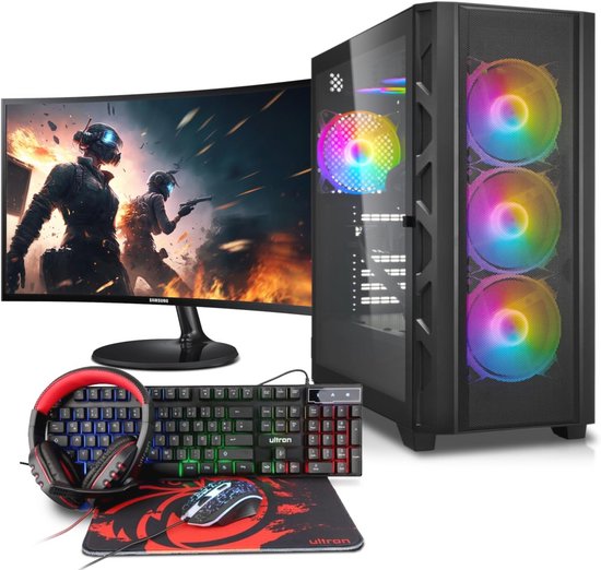 Complete Gaming PC Set met Ryzen 3, 16 GB RAM, 1000 GB SSD en 24 inch ...