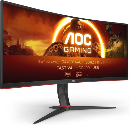 34 inch WQHD Curved Gaming Monitor - 180 Hz, 1ms, FreeSync Premium | bol