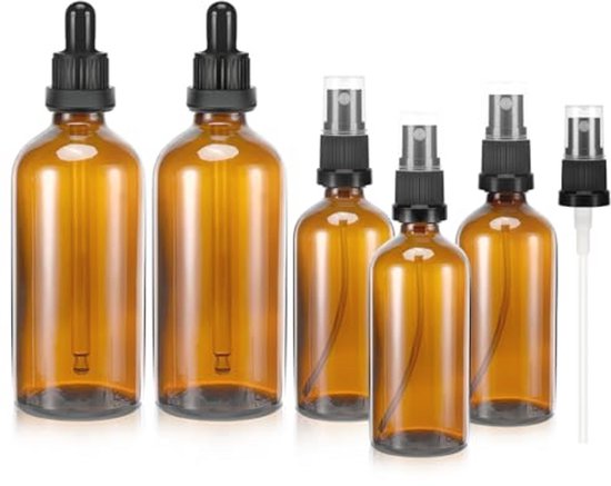 Bruine spuitflessen set van 5 - 2 x 100 ml en 3 x 50 ml met ...