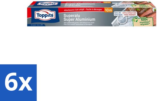 Toppits – Aluminiumfolie – Super Sterk – 10 m - Voordeelverpakking - 6 ...