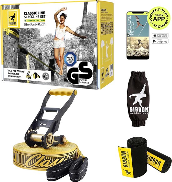 Slackline Set 15 Meter voor Beginners en Gevorderden met Boomprotectie ...