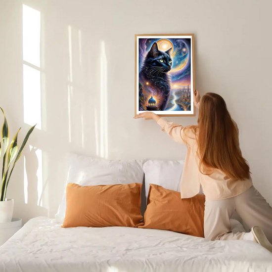 Diamond Painting Kit Chat Noir et Ciel Étoilé : Ensemble Complet de ...