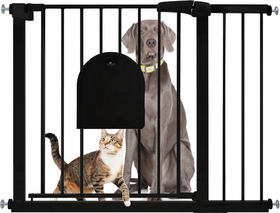 Traphek met Kattendeur Zonder Boren - Uitschuifbaar Hek voor Kinderen ...