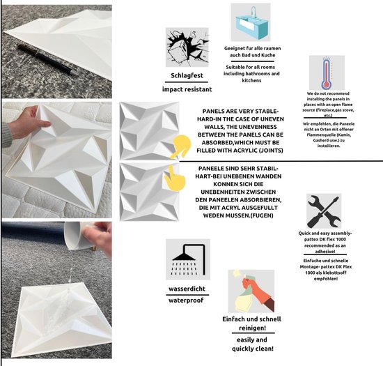 3D Wandpanelen PVC (30x30cm) - Zwart Decoratief Paneel voor Muur of ...