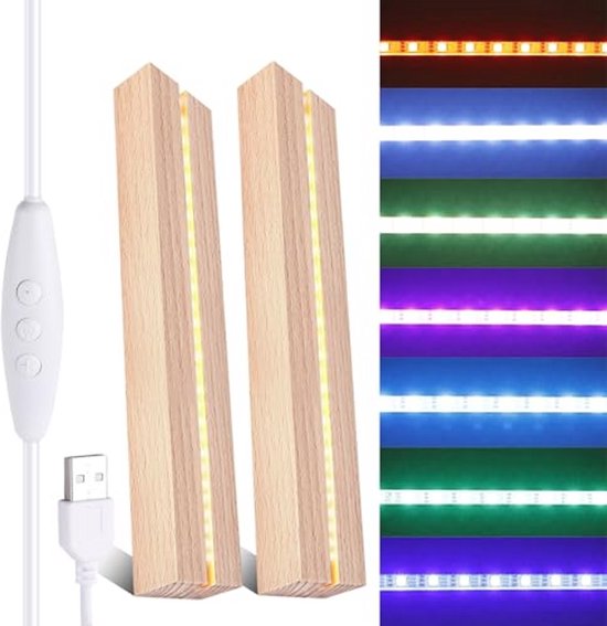 LED Houten Sokkel met Instelbare Kleuren - Verlichte Lampvoet voor ...