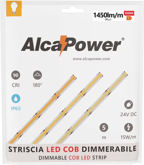 5m COB IP65 enkele kleur LED-strip 15W/MT 24V - 6000K | bol