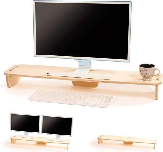 Houten Monitorstandaard voor Bureau - Verhoogde Verstelbare PC & Laptop ...