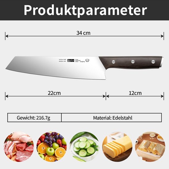 Professioneel Koksmes met Houten Handvat - Zeer Scherp Japans Kiritsuke ...