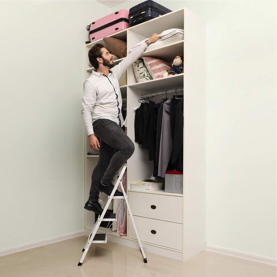 ladder - Huis ladder - Keukentrap - Huishoudtrap - Vouwladder - Wit | bol
