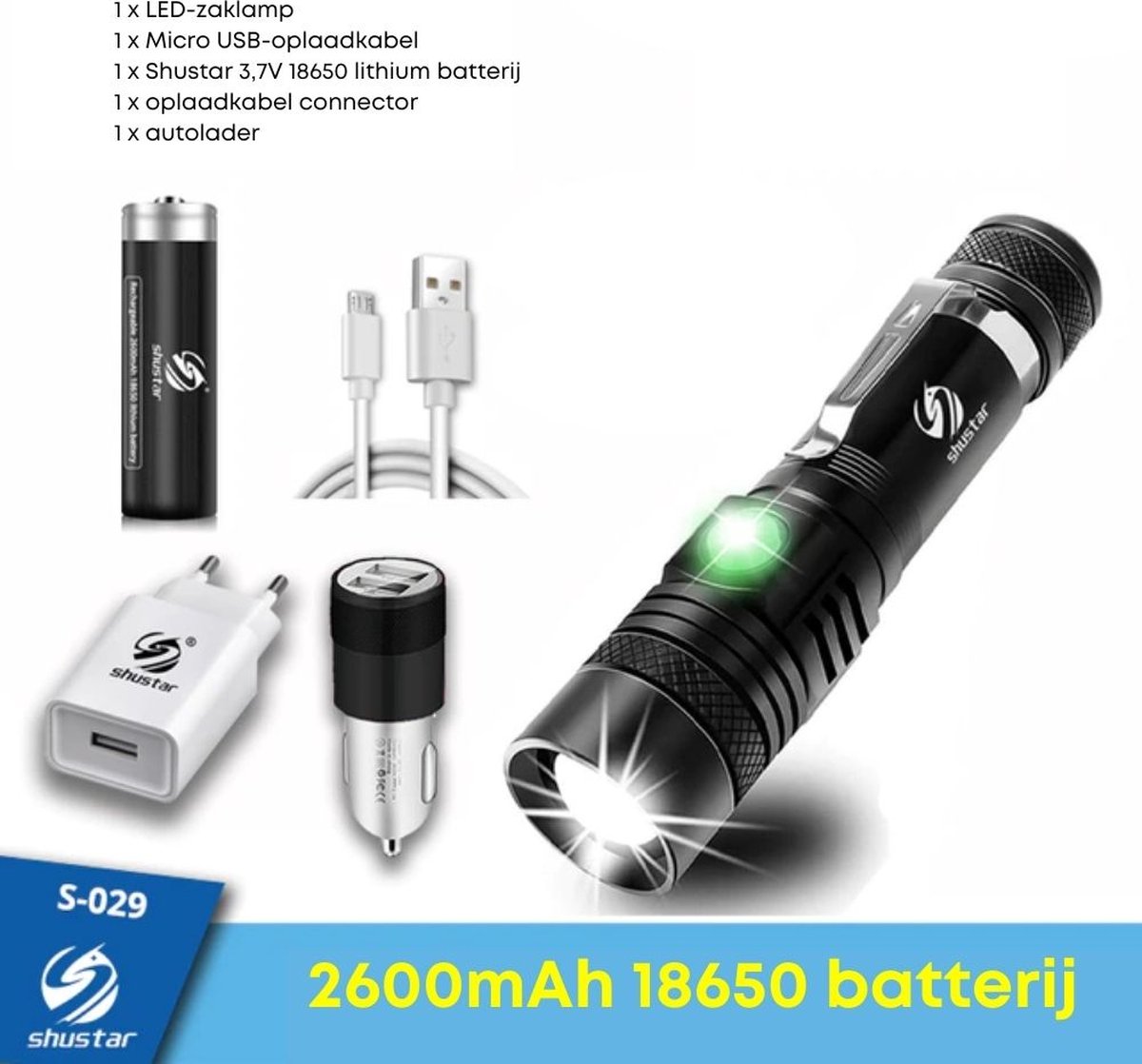 Zaklamp LED oplaadbaar - Drie standen - Zaklamp LED - Oplaadbaar ...