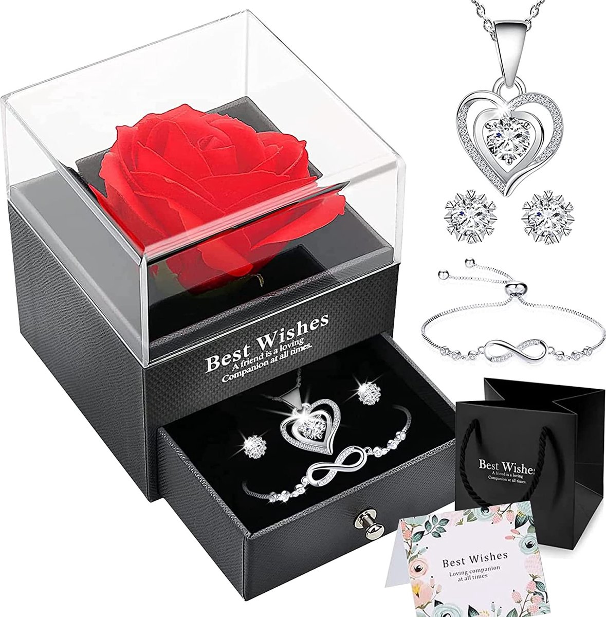 Cadeau Saint Valentin pour elle - Rose Eternelle avec collier, bracelet ...
