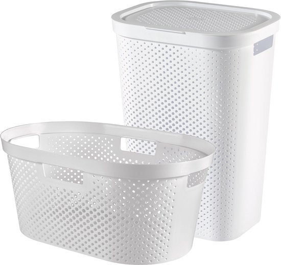 Curver Infinity Recycled Wasmand met deksel 60L + Wasmand 40L - Wit | bol