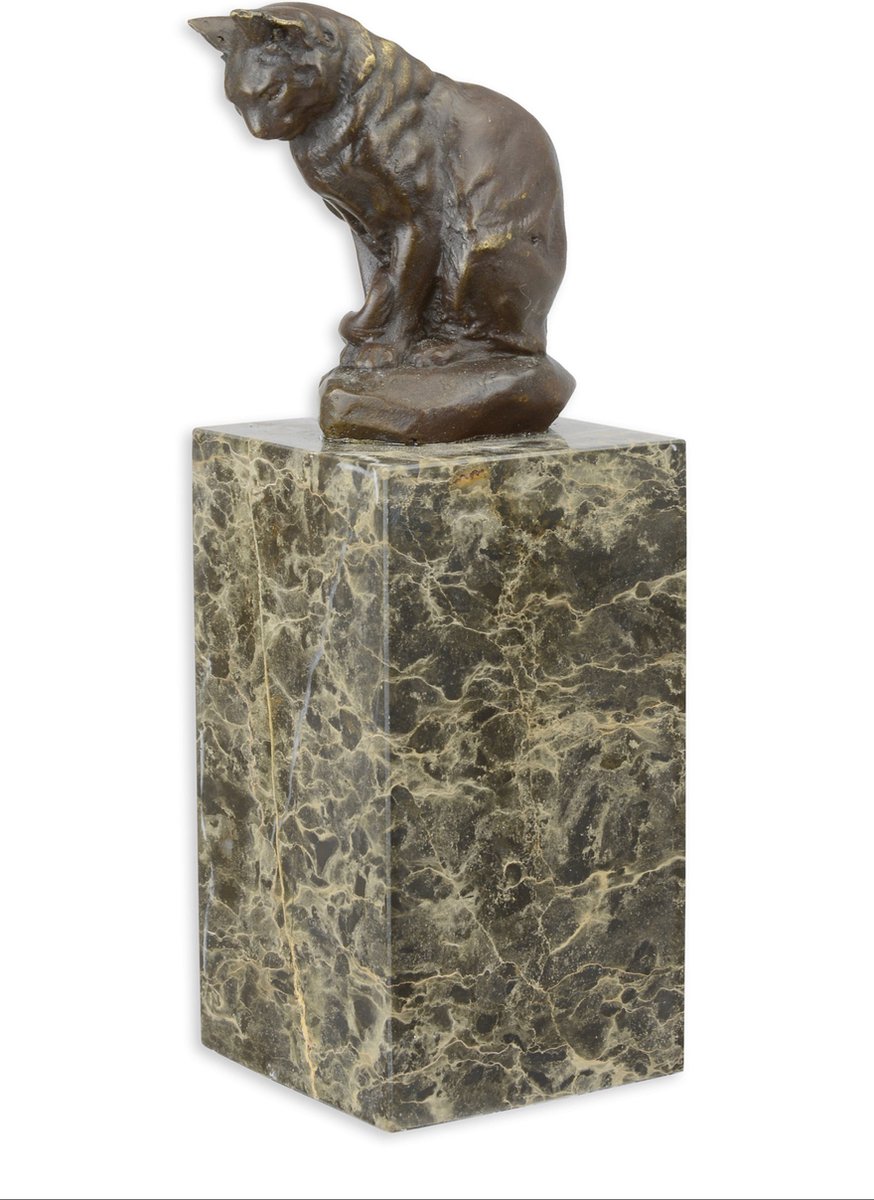 Beeldje - brons - zittende kat - 21,5cm hoog | bol