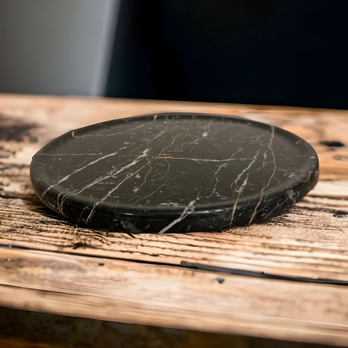 Ronde tray van natursteen Zwart - Rond marmeren dienblad - Decoratie ...