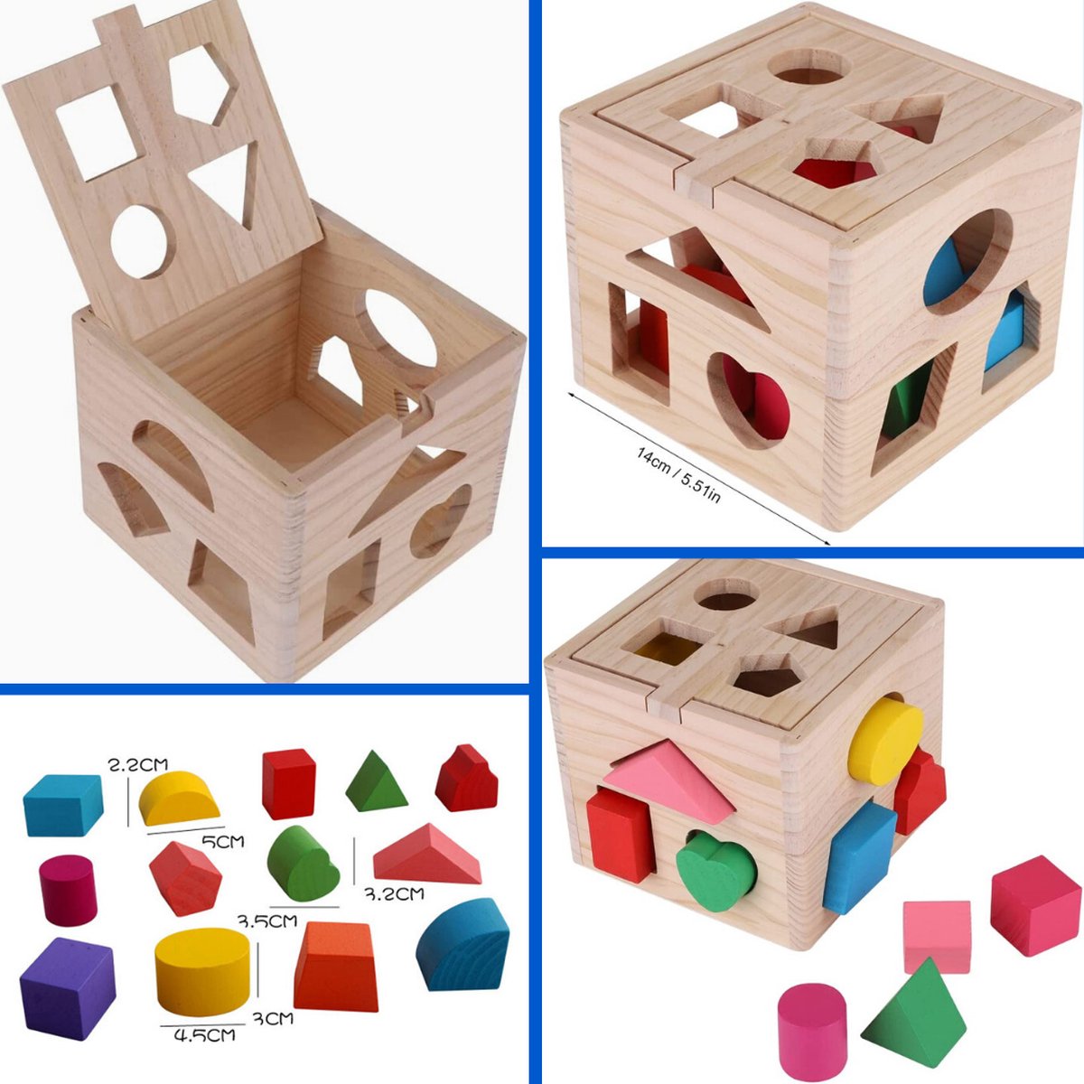 Buxibo - 15-Delige Houten Blokkendoos - Vormenstoof - Puzzel box - Motoriekspeelgoed -... | bol.com