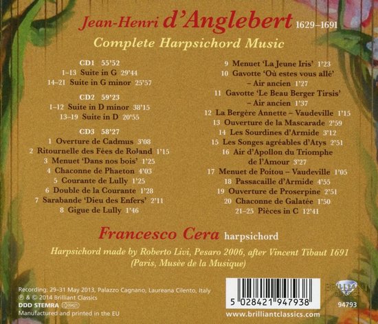 D'Anglebert: Complete Harpsichord Music, Francesco Cera | CD (album ...