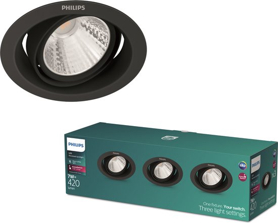 Philips Pomeron Inbouwspot - SceneSwitch - 7W - Warmwit licht - Zwart ...