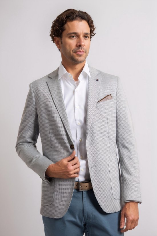 Suitable Colbert Face Print Mist Grijs - Maat 102 - Heren blazer | bol