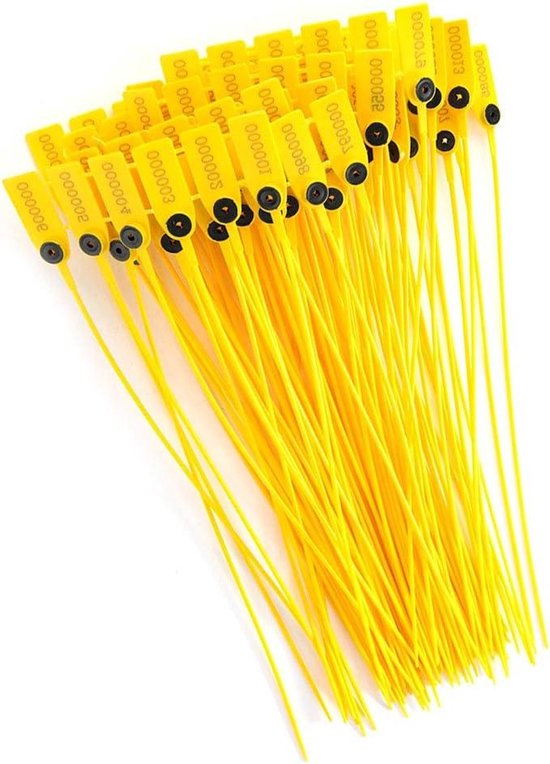100 stuks Gele Plastic Zegels 40cm - Veiligheidszegels met Nummer voor ...