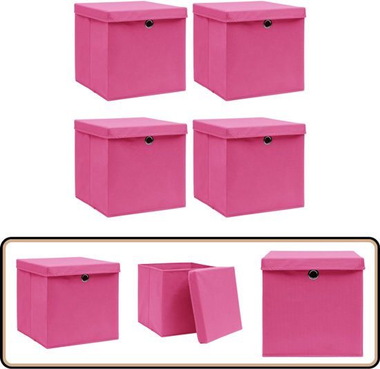 vidaXL Opbergboxen met deksel roze - 4 stuks Opslagboxen - Opbergdoos ...