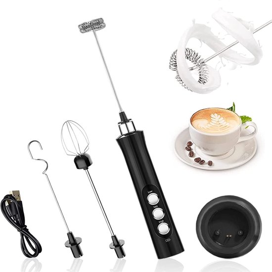 Elektrische melkopschuimer met drie gardes, USB oplaadbare melkopschuimer,... | bol
