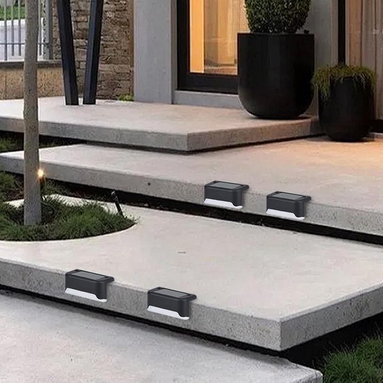 Terrasverlichting op zonne-energie - 4 waterdichte LED trapverlichting ...