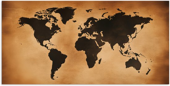 Wereldkaart Muur - Wereldkaart - Bruin - Kaart - 40x20 cm - Poster | bol