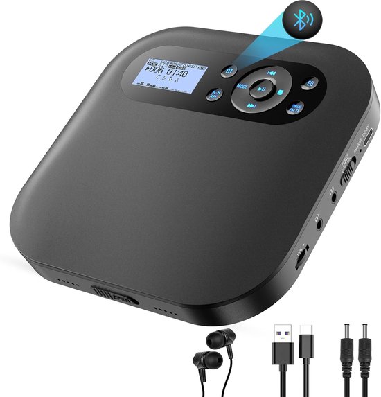 Draagbare CD-speler met Bluetooth en FM-zender - Oplaadbare Discman ...