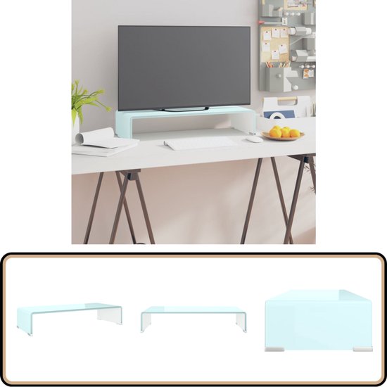 vidaXL TV-meubel monitorverhoger groen glas TV-meubel - Glas Tv Stand ...