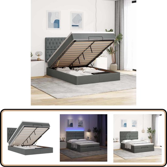 vidaXL Ottoman bed met matras en LED's - 140x190cm Ottoman Bed ...