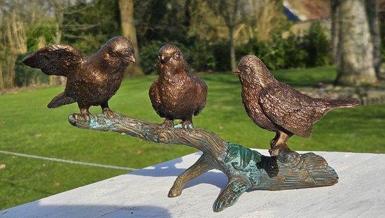 MUSSEN OP TAK / 3 vogels / bronzen beeld/ dierenbeeld / vogel | bol