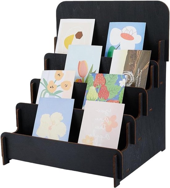 4-Tier Houten Wenskaart Display Stand Zwart - Ansichtkaart Organizer ...