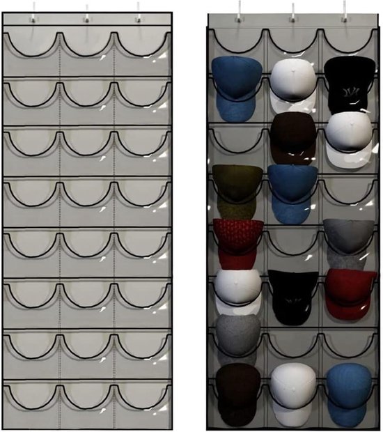 Hat Rack with 24 Pockets for Baseball Caps - Organizer Hanging Caps ...