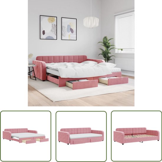vidaXL Slaapbank met onderschuifbed en lades - Roze Slaapbank - Sofa ...